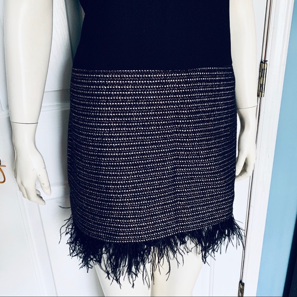 Greylin | Dresses | Greylin Black Czar Feather Trim Tweed Dress S ...